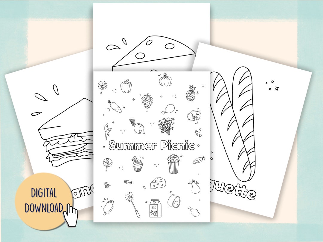 Summer Picnic Coloring Pages for Kids - Etsy