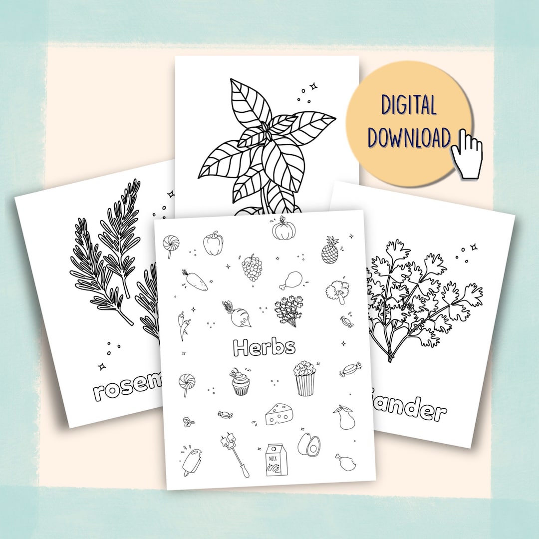 Herbs Coloring Pages for Kids - Etsy