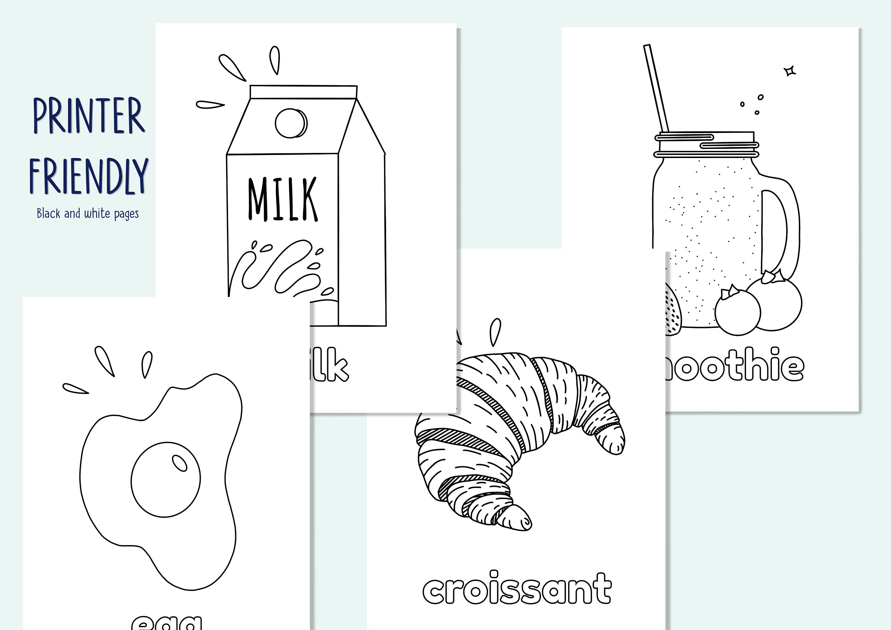 Breakfast Food Coloring Pages for Kids - Etsy
