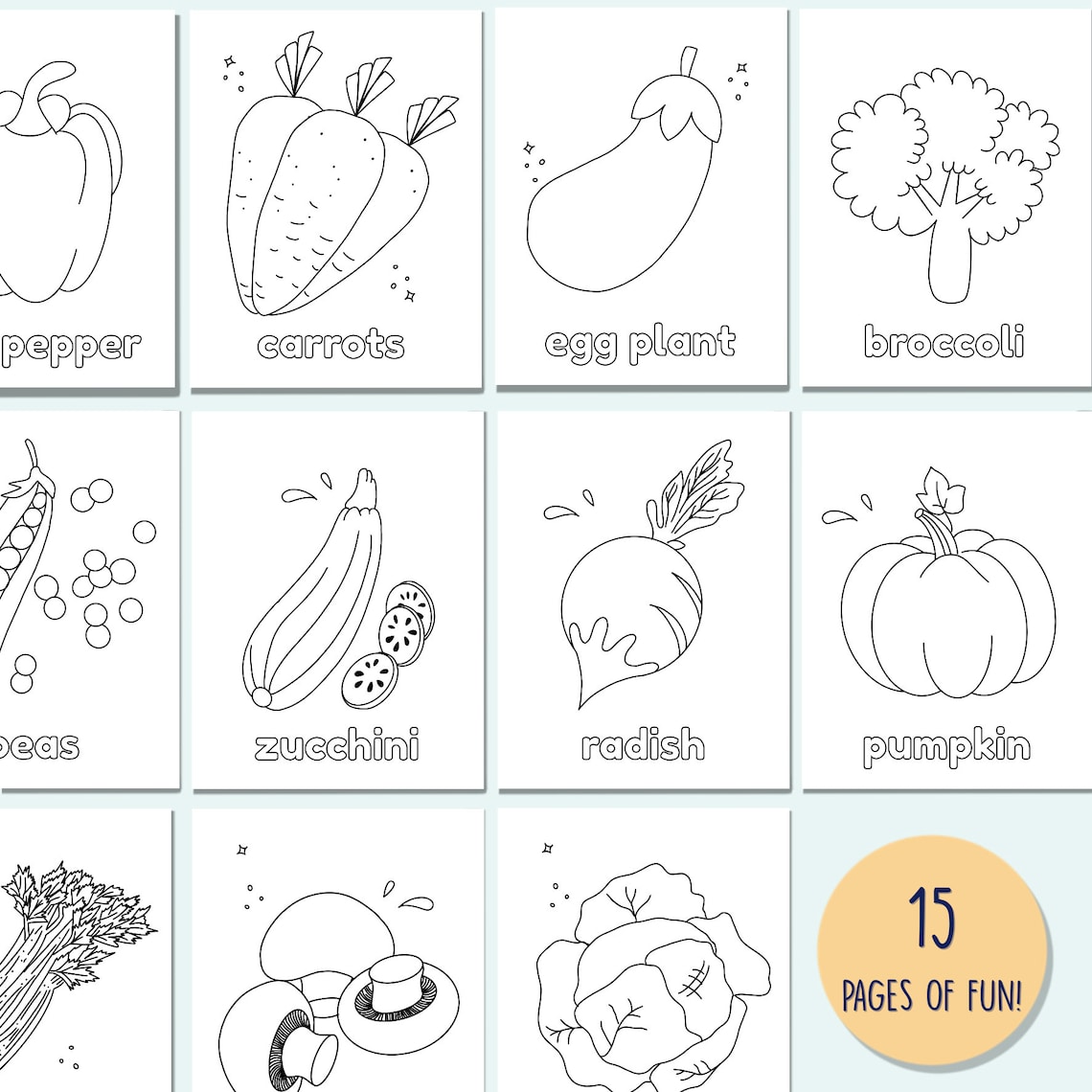 Printable Vegetable Coloring Pages for Kids - Etsy