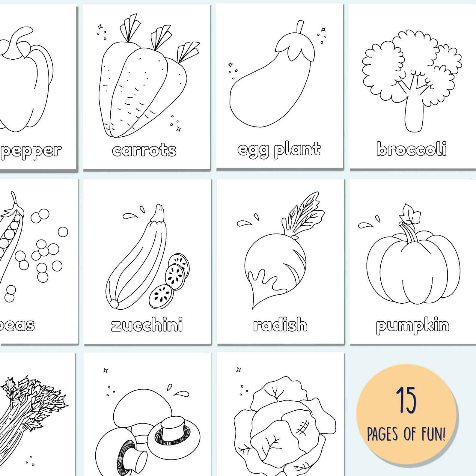 Printable Vegetable Coloring Pages for Kids - Etsy
