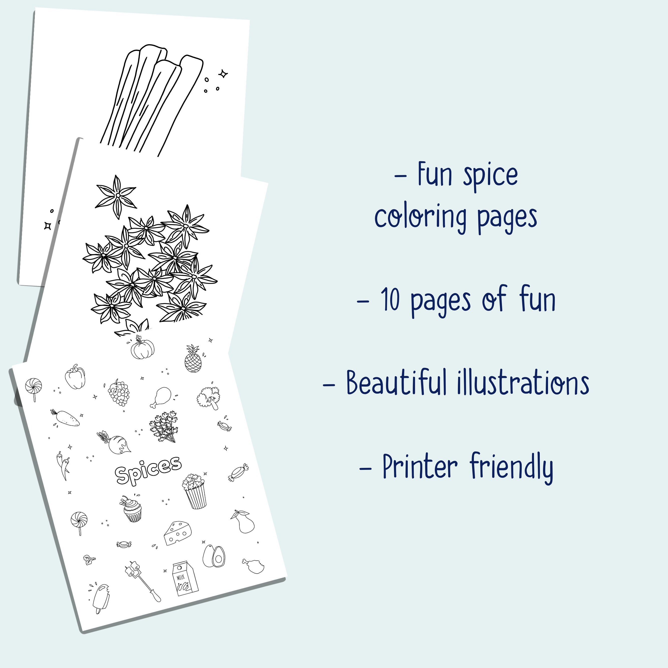 Spices Coloring Pages for Kids - Etsy