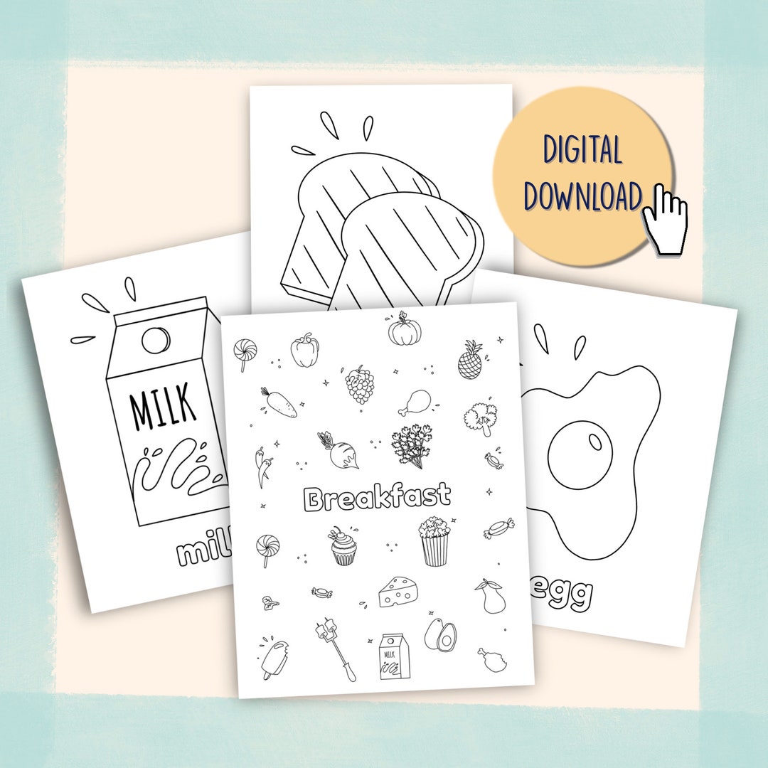Breakfast Food Coloring Pages for Kids - Etsy