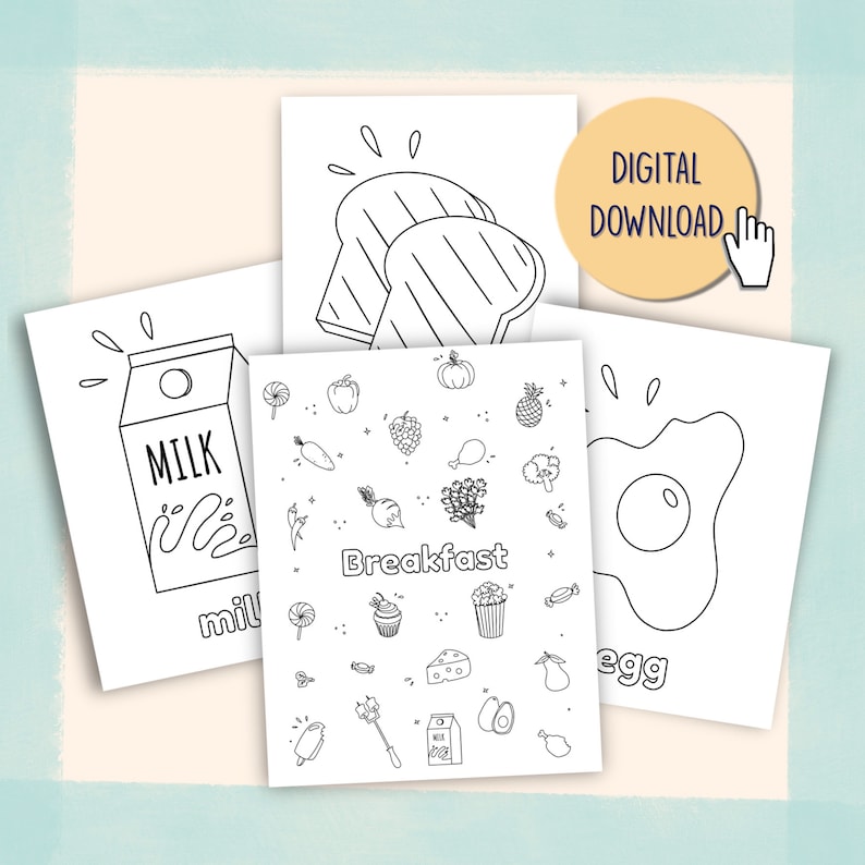 Breakfast Food Coloring Pages for Kids - Etsy