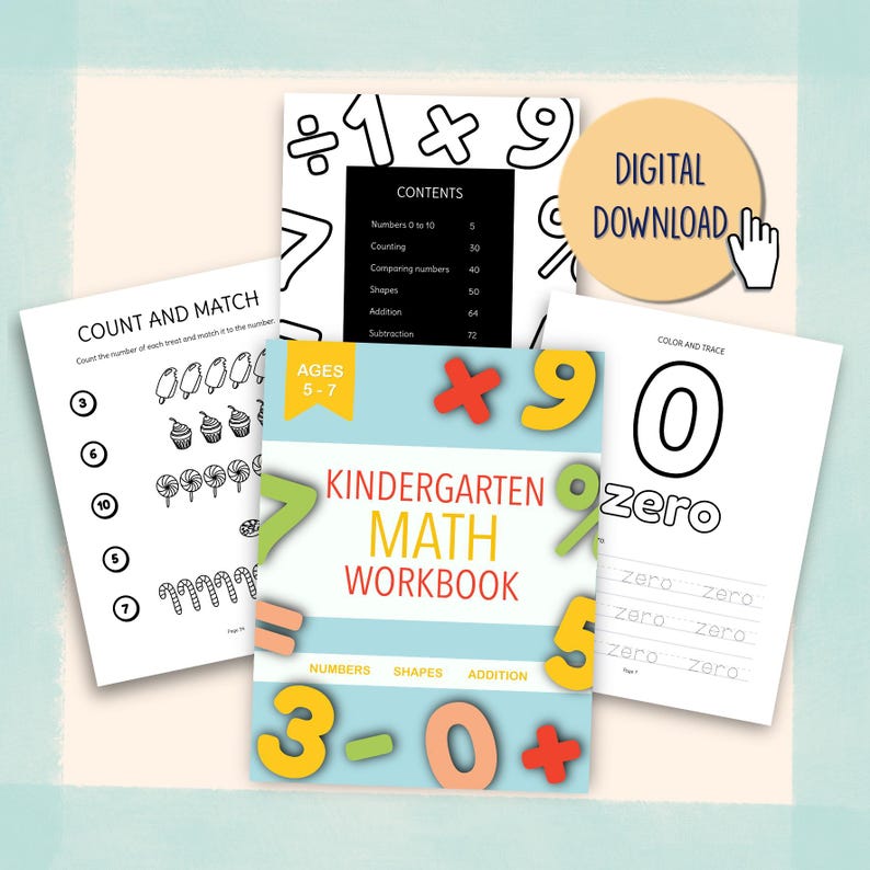 Kindergarten Math Workbook Printable PDF | Numbers 0 to 100 | Addition ...