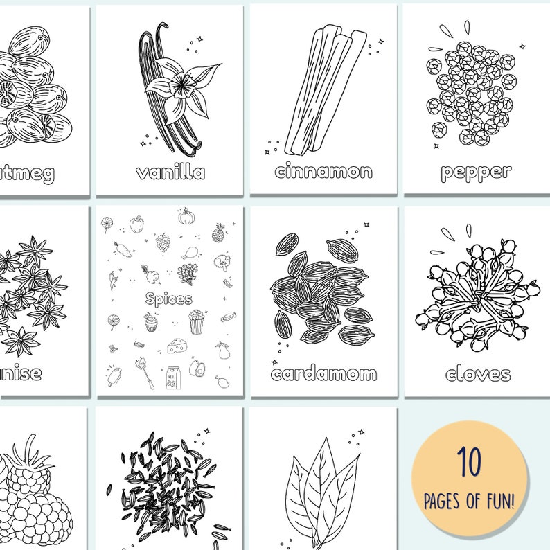 Spices Coloring Pages for Kids - Etsy