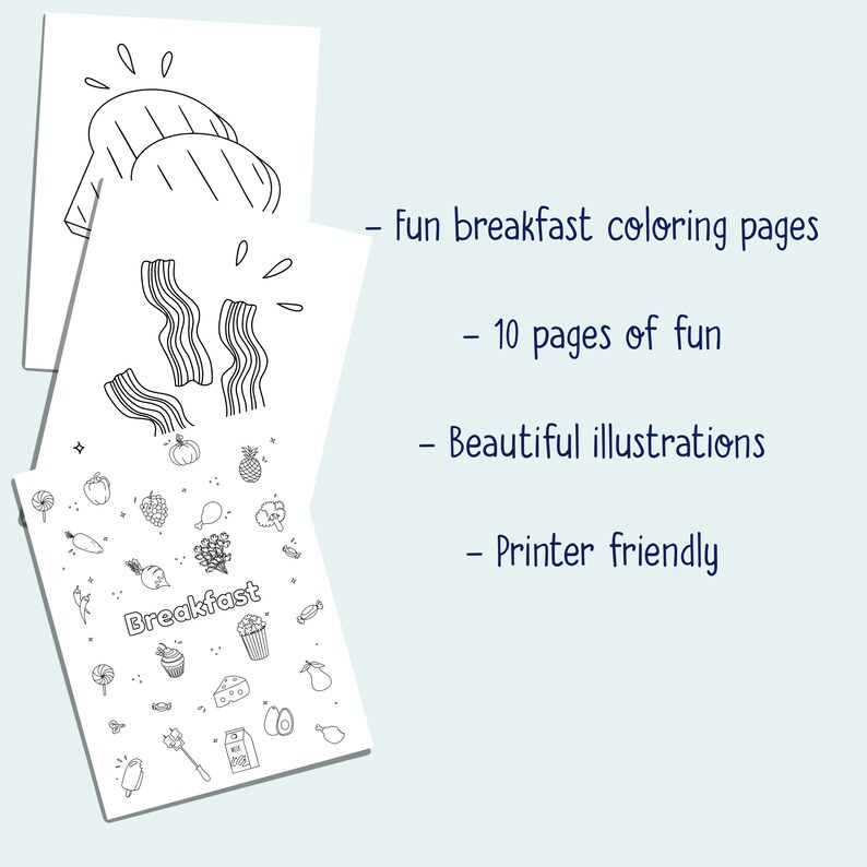 Breakfast Food Coloring Pages for Kids - Etsy