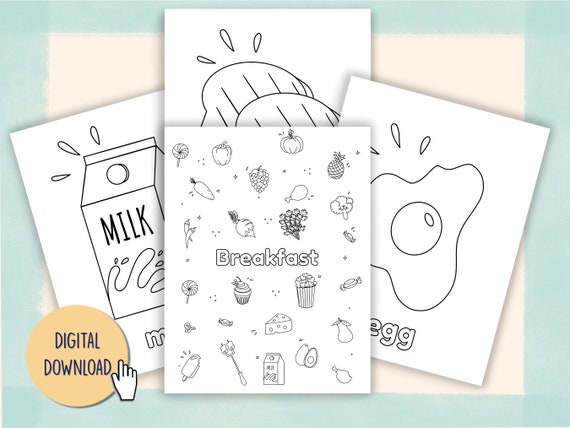 Breakfast Food Coloring Pages for Kids - Etsy