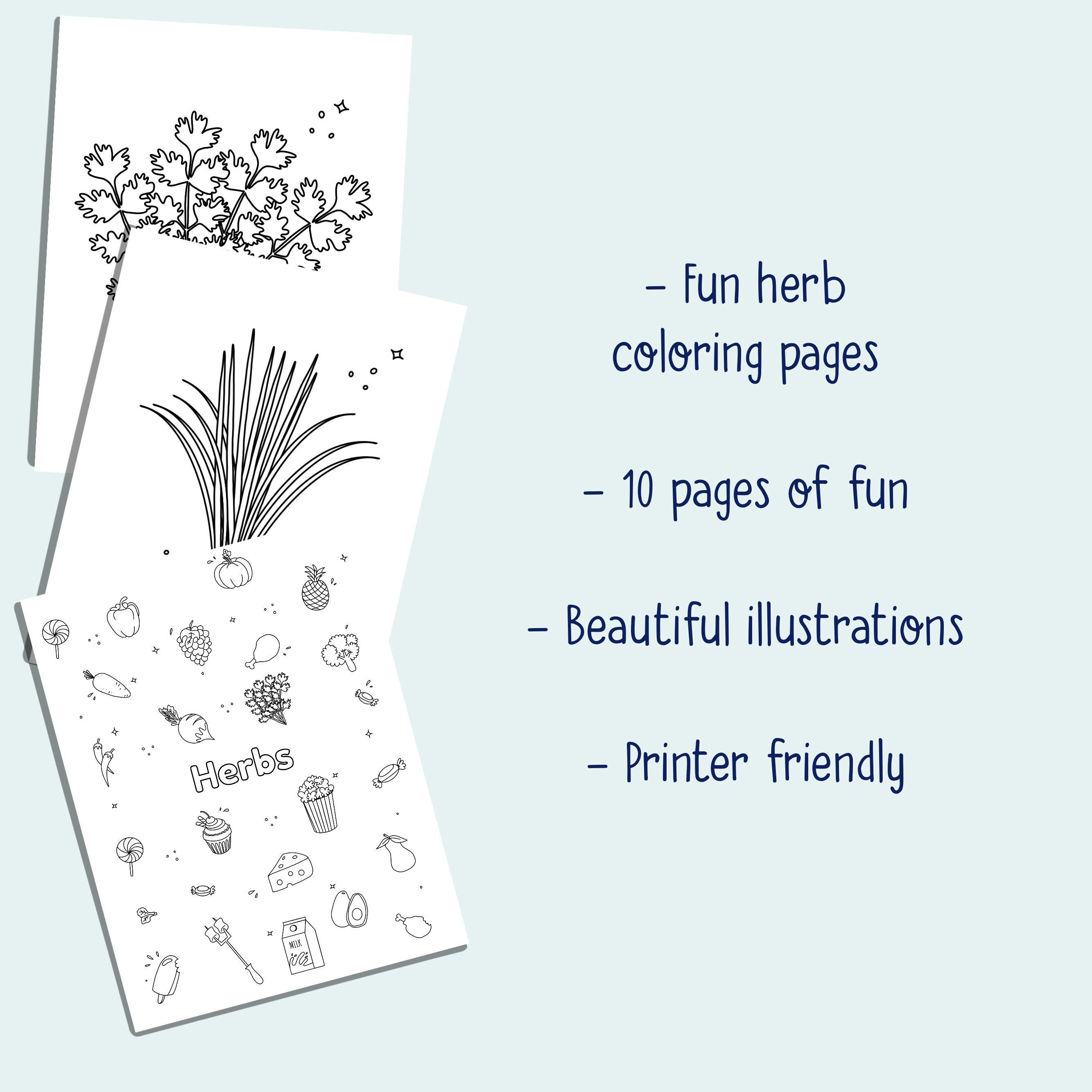 Herbs Coloring Pages for Kids - Etsy