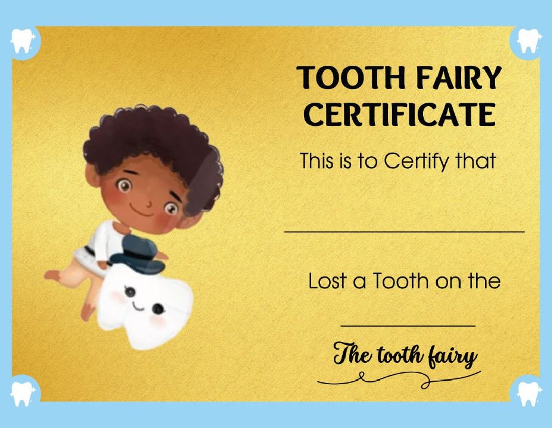Brown Boy Tooth Fairy Certificate - Etsy