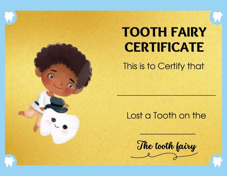 Brown Boy Tooth Fairy Certificate - Etsy