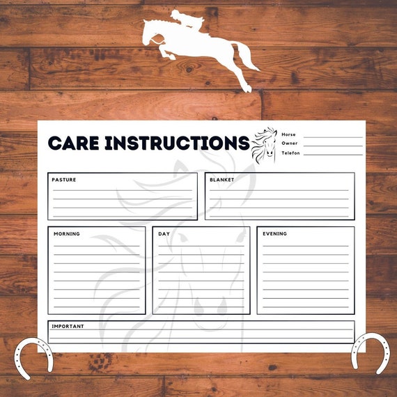Printable Horse Care Horse Planner Horse Day Care Horse - Etsy