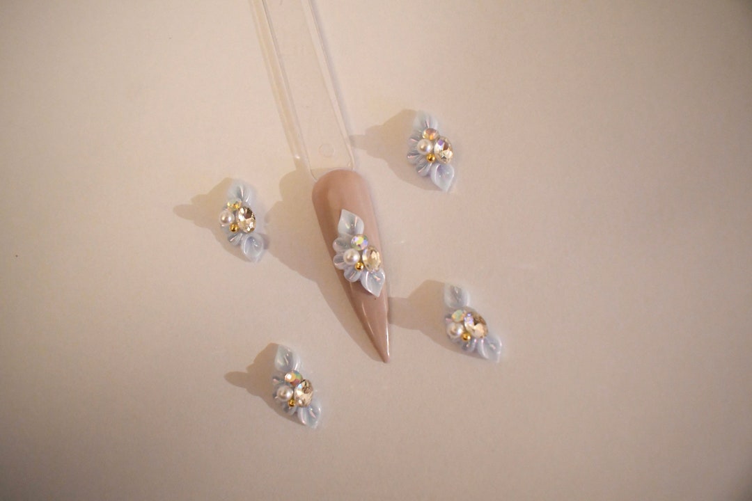 5 Pieces 3D Baby Blue Resin Flower Nail Charms, Floral Nail Charms ...