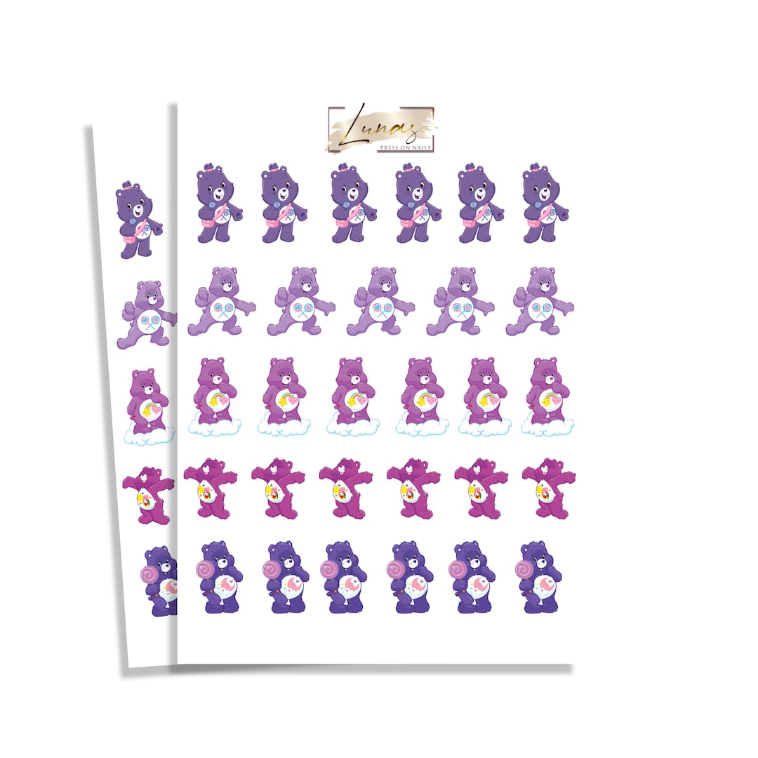 90s Aesthetic Nail Decals, Waterslide Nail Decals, Purple Bear Decals ...