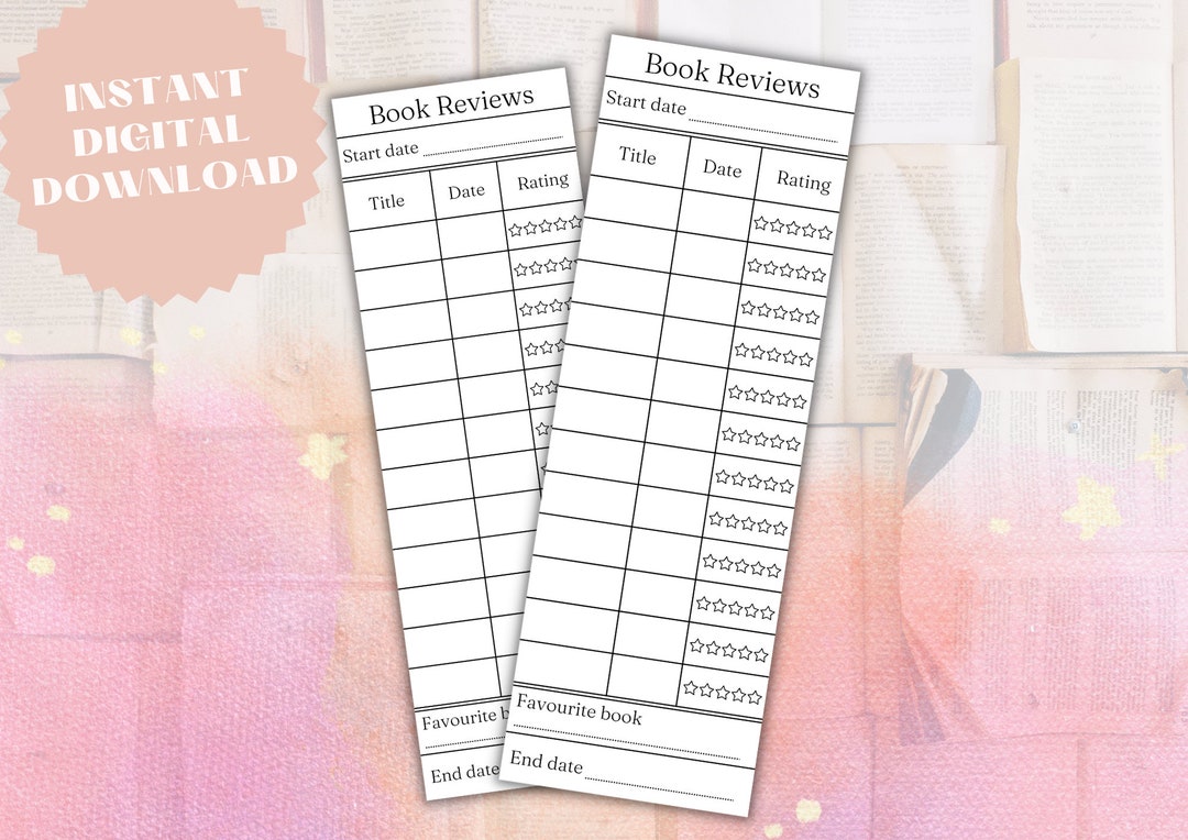 Book Review Reading Tracker, Fill in Bookmark,book Lovers, Printable ...