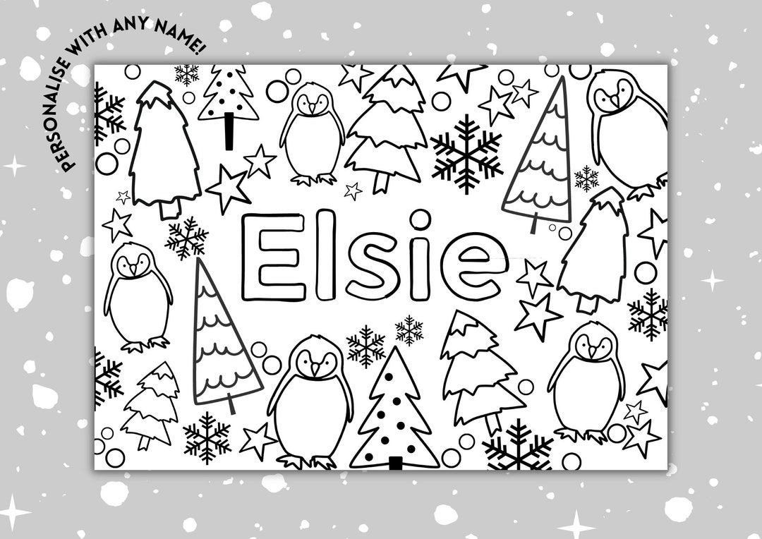 Personalised Colouring in Sheet, Kids Christmas Activity, Penguin ...