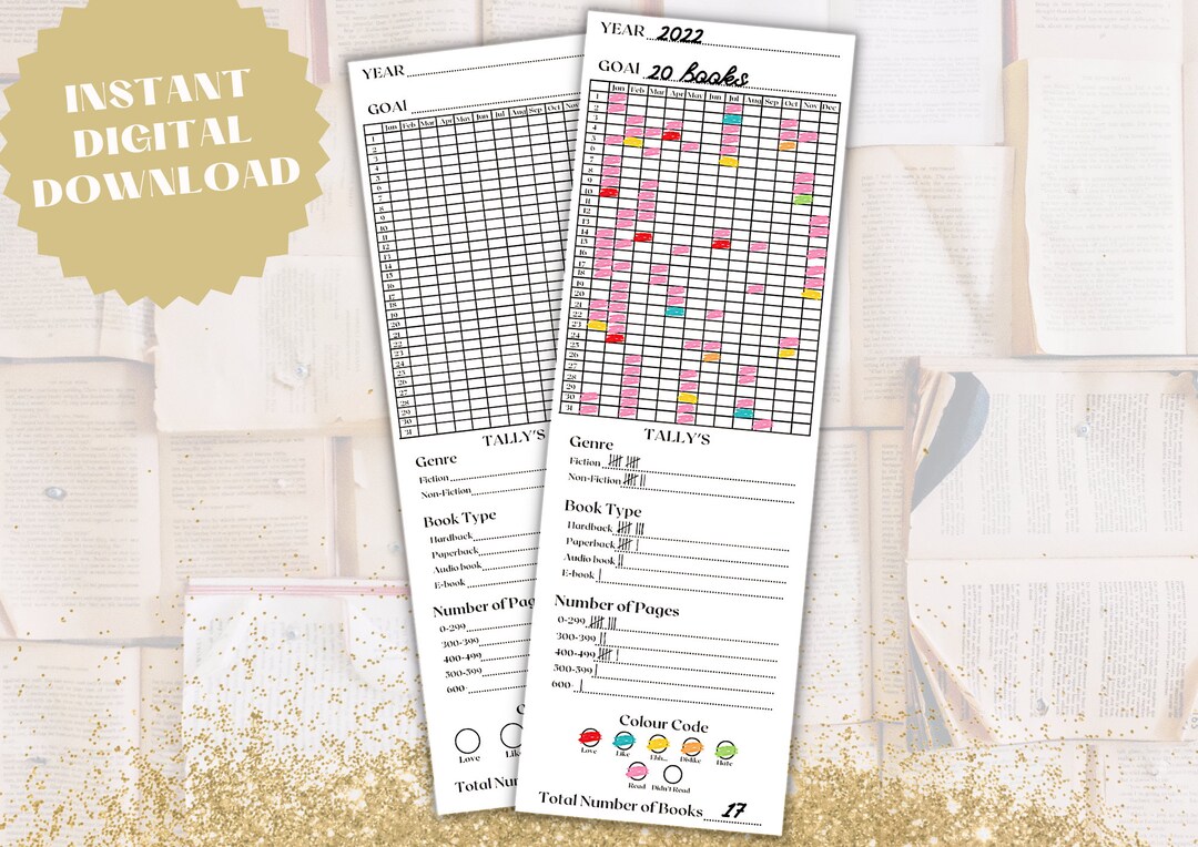 Yearly Reading Tracker, Fill in Bookmark,book Lovers, Printable ...