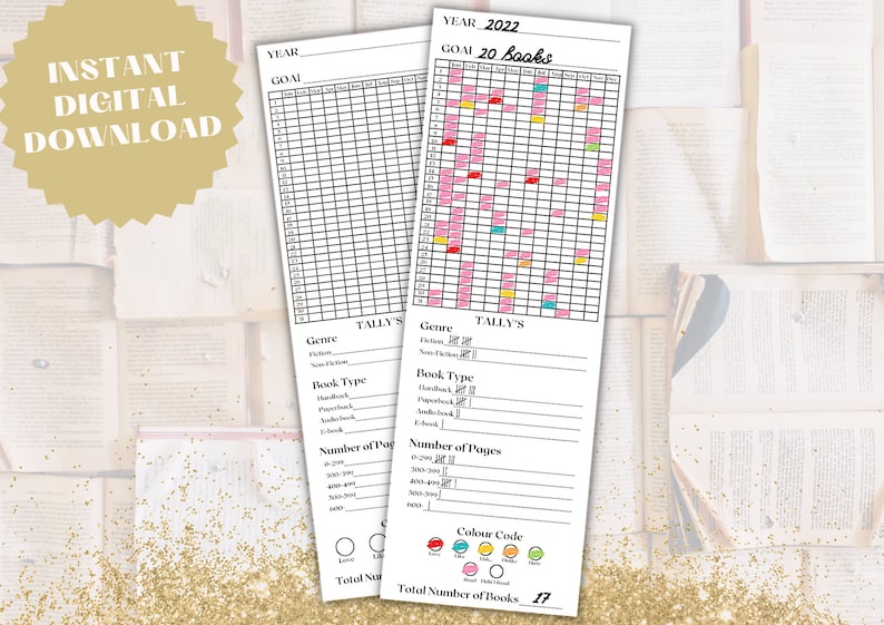 Yearly Reading Tracker, Fill in Bookmark,book Lovers, Printable ...