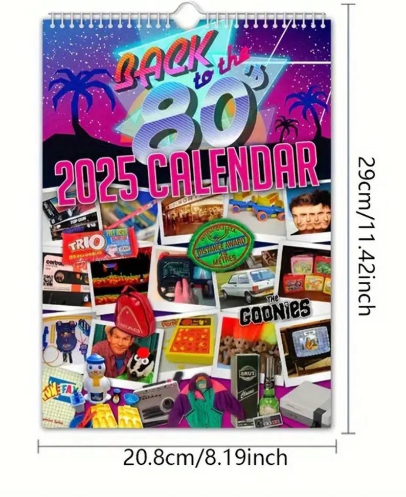2025 Back to the 80s Nostalgic Wall Calendar, 12-month Office Desk ...