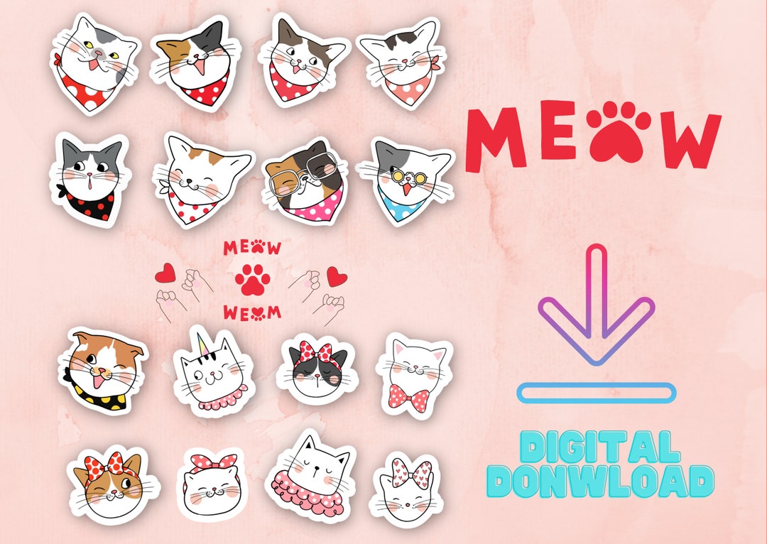 Kitten Faces, Kitten, Cat, Printable Stickers, Stickers Sheet, Us ...