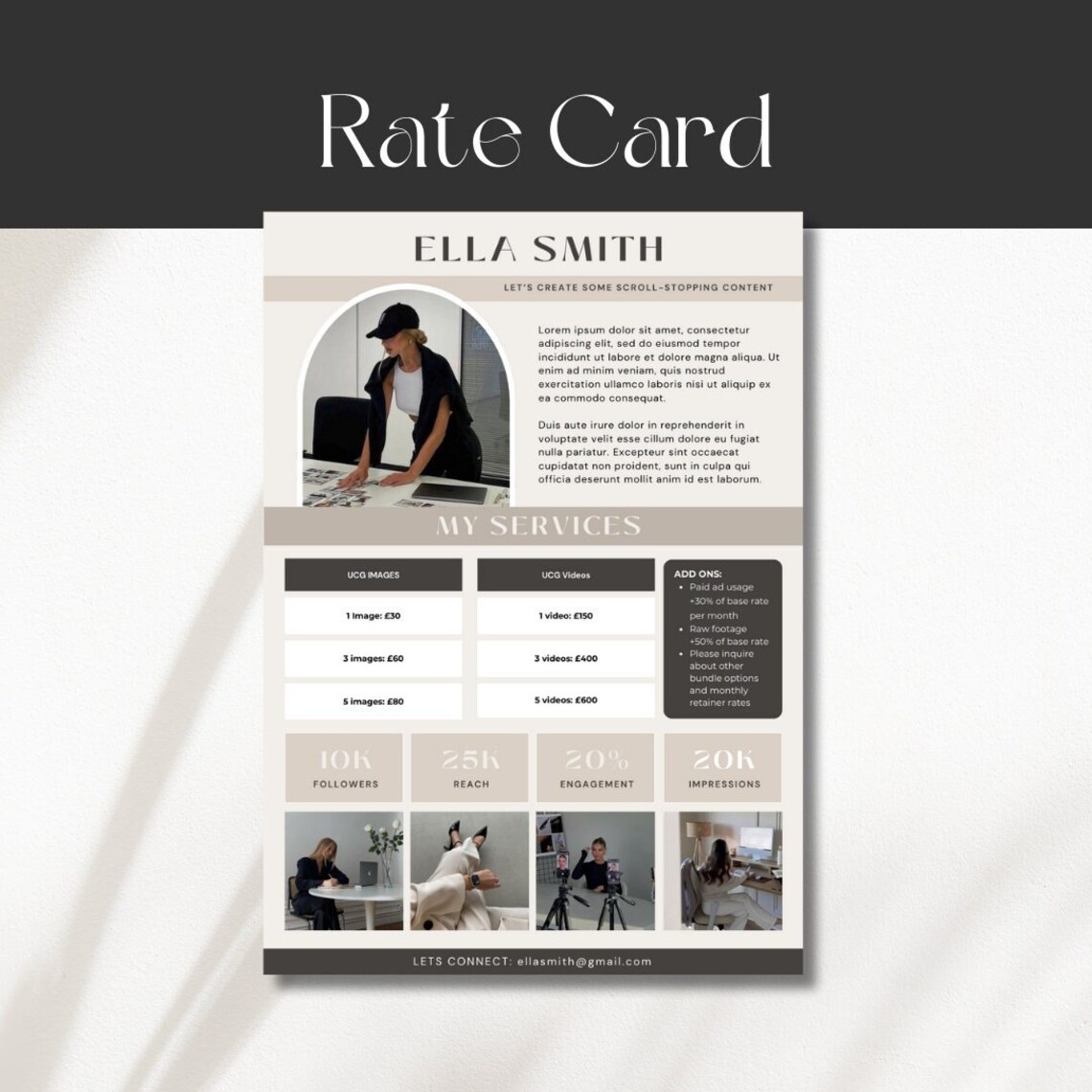 Media Kit Template, Content Creator Rate Card, Price List Template ...