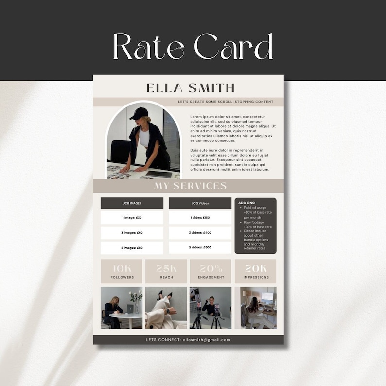 Media Kit Template, Content Creator Rate Card, Price List Template ...