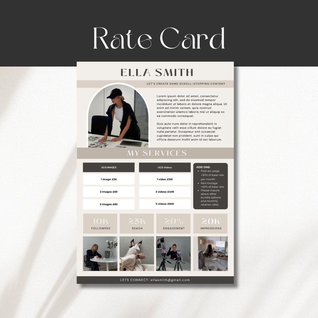 Media Kit Template, Content Creator Rate Card, Price List Template ...
