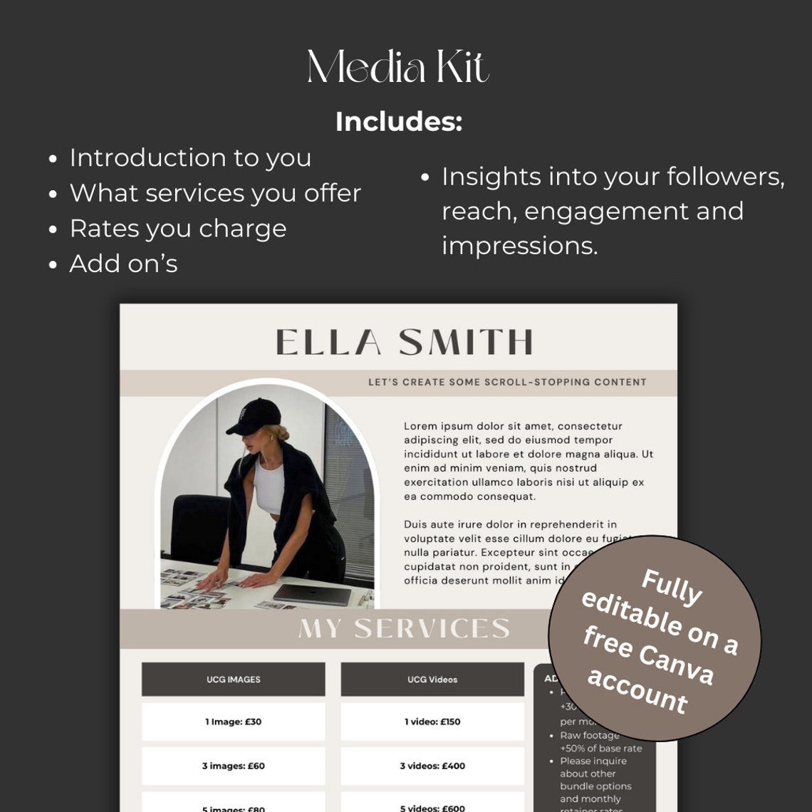 Media Kit Template, Content Creator Rate Card, Price List Template ...