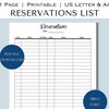 Printable Restaurant Reservation List, Table Reservation Form ...