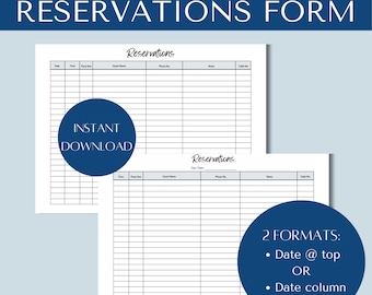 Printable Restaurant Reservation List, Table Reservation Form ...