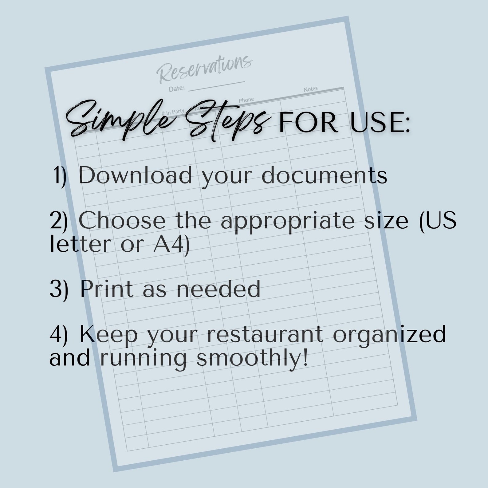 Printable Restaurant Reservation List, Table Reservation Form ...