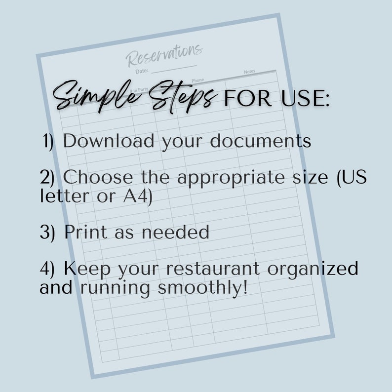 Printable Restaurant Reservation List, Table Reservation Form ...