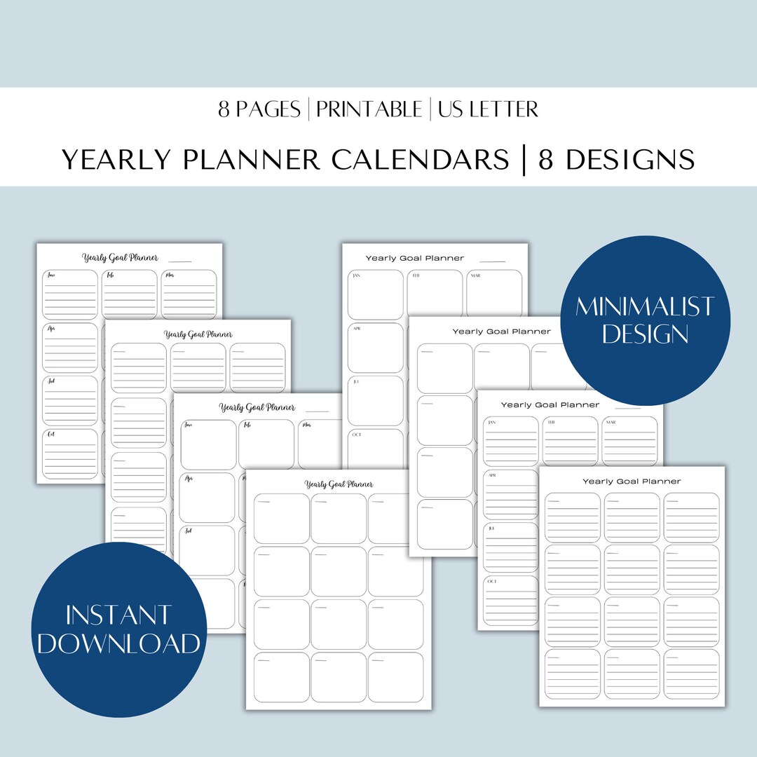 Yearly Planner, Minimalist Yearly Planner, Undated Yearly Calendar ...