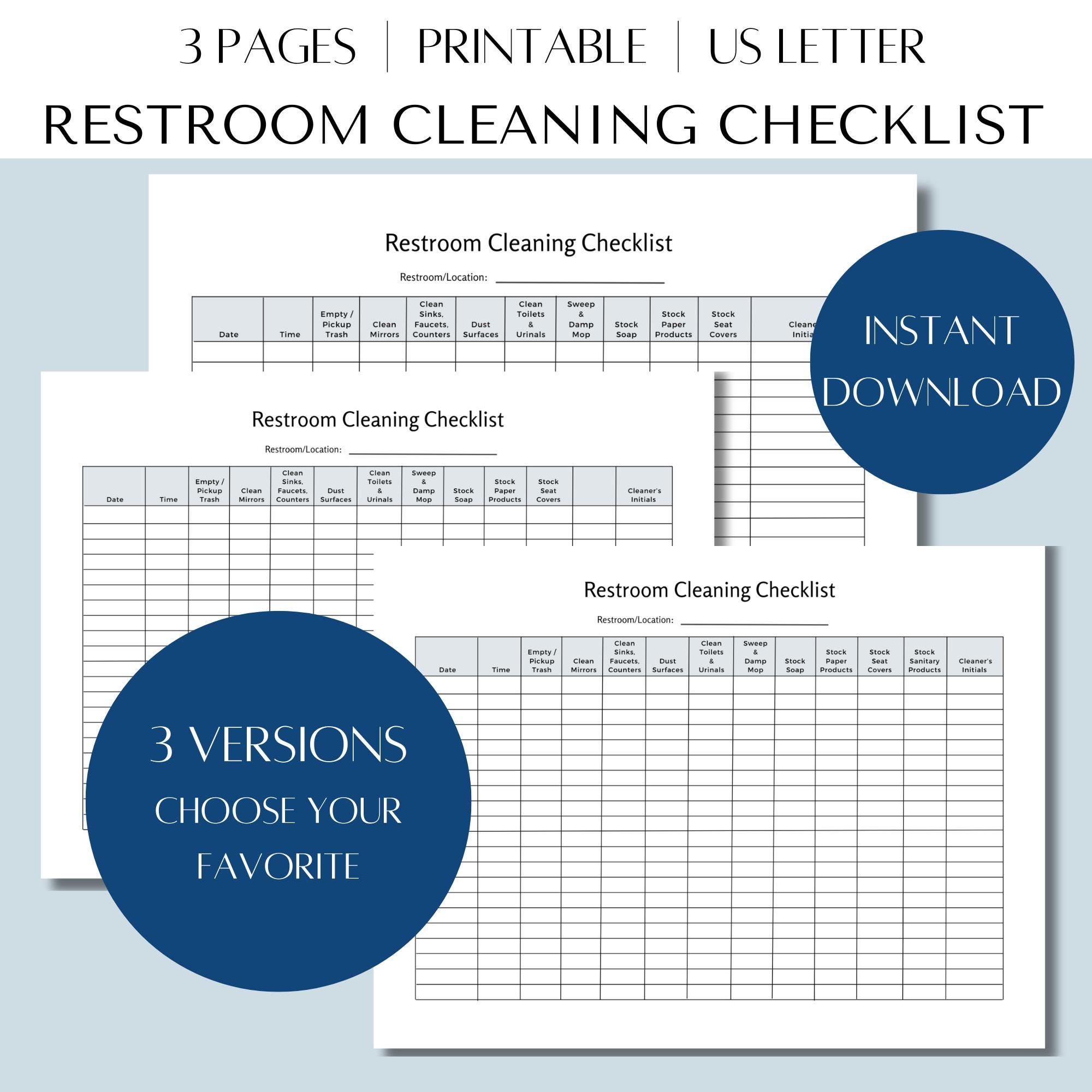 Restroom Cleaning Checklist, Printable Cleaning Log, Bathroom Cleaning ...