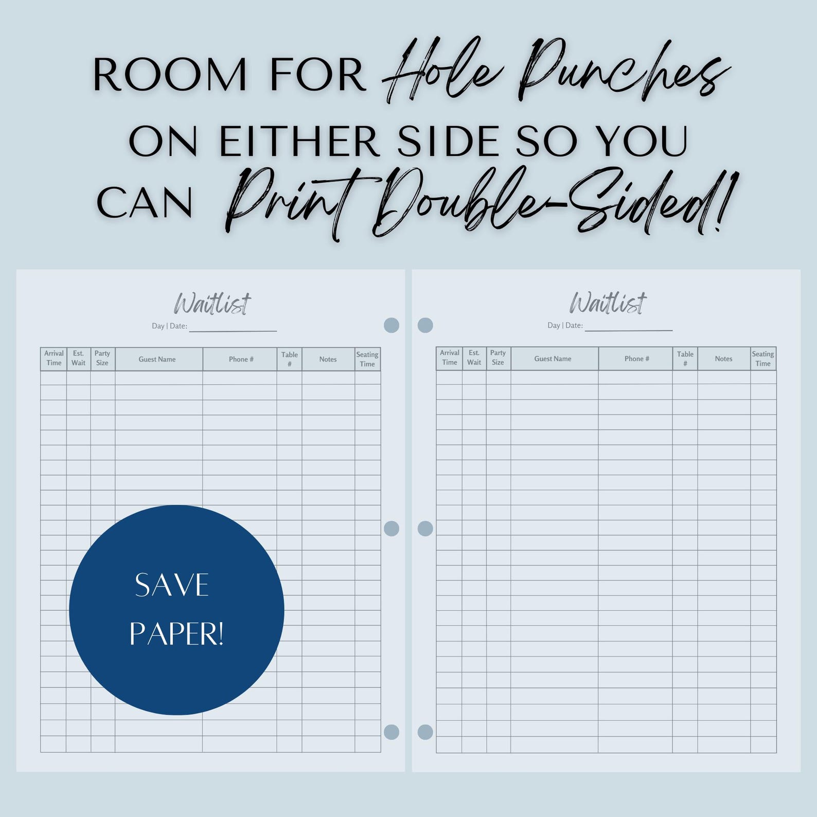 Restaurant Waitlist Form, Waiting List, Waitlist Template, Minimalist ...