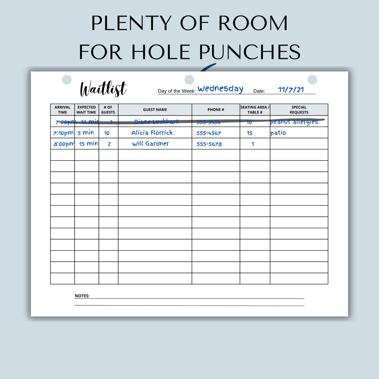 Restaurant Waitlist Form, Minimalist Waitlist, Printable Wait List ...