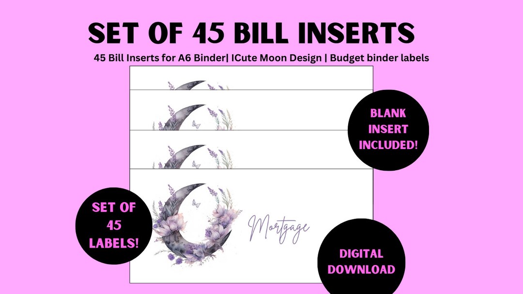 Purple Moon Bill Labels Budget Binder Labels Printable Bill Labels Set ...