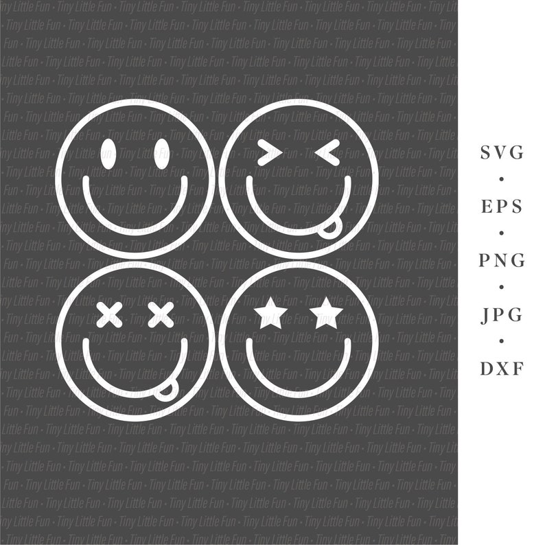 Smiley Face / Svg Png Dxf Jpg Eps File Bundle for Plotter / XX Eyes Star Eyes Eyes Tongue Stick ...
