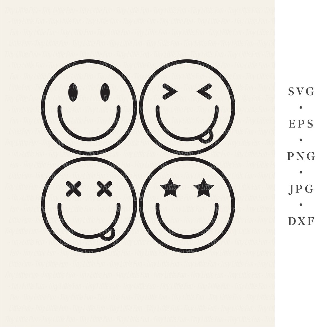 Smiley Face / Svg Png Dxf Jpg Eps File Bundle for Plotter / XX Eyes Star Eyes Eyes Tongue Stick ...