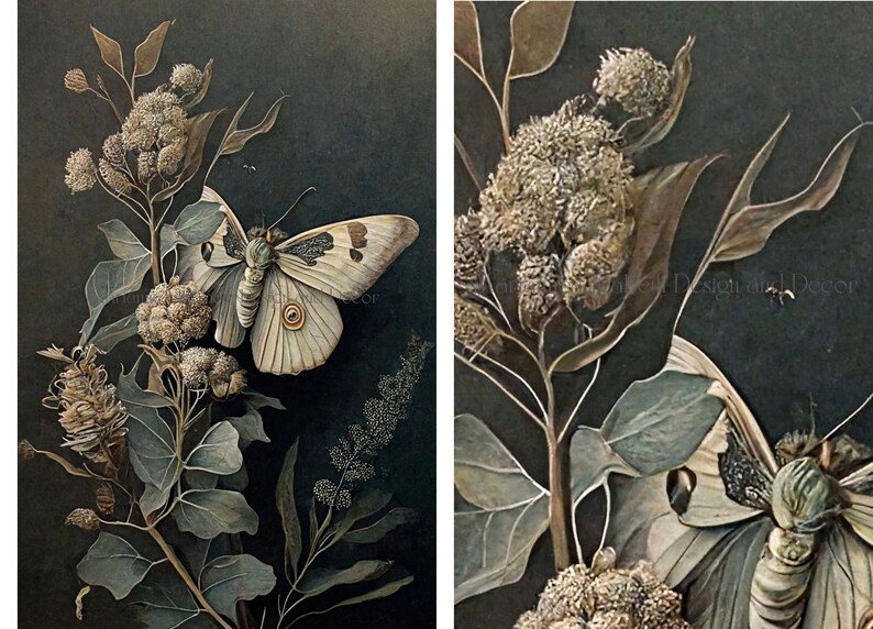 Moth Botanical Cottagecore Printable Witchy Gothic Art, Vintage Moody ...