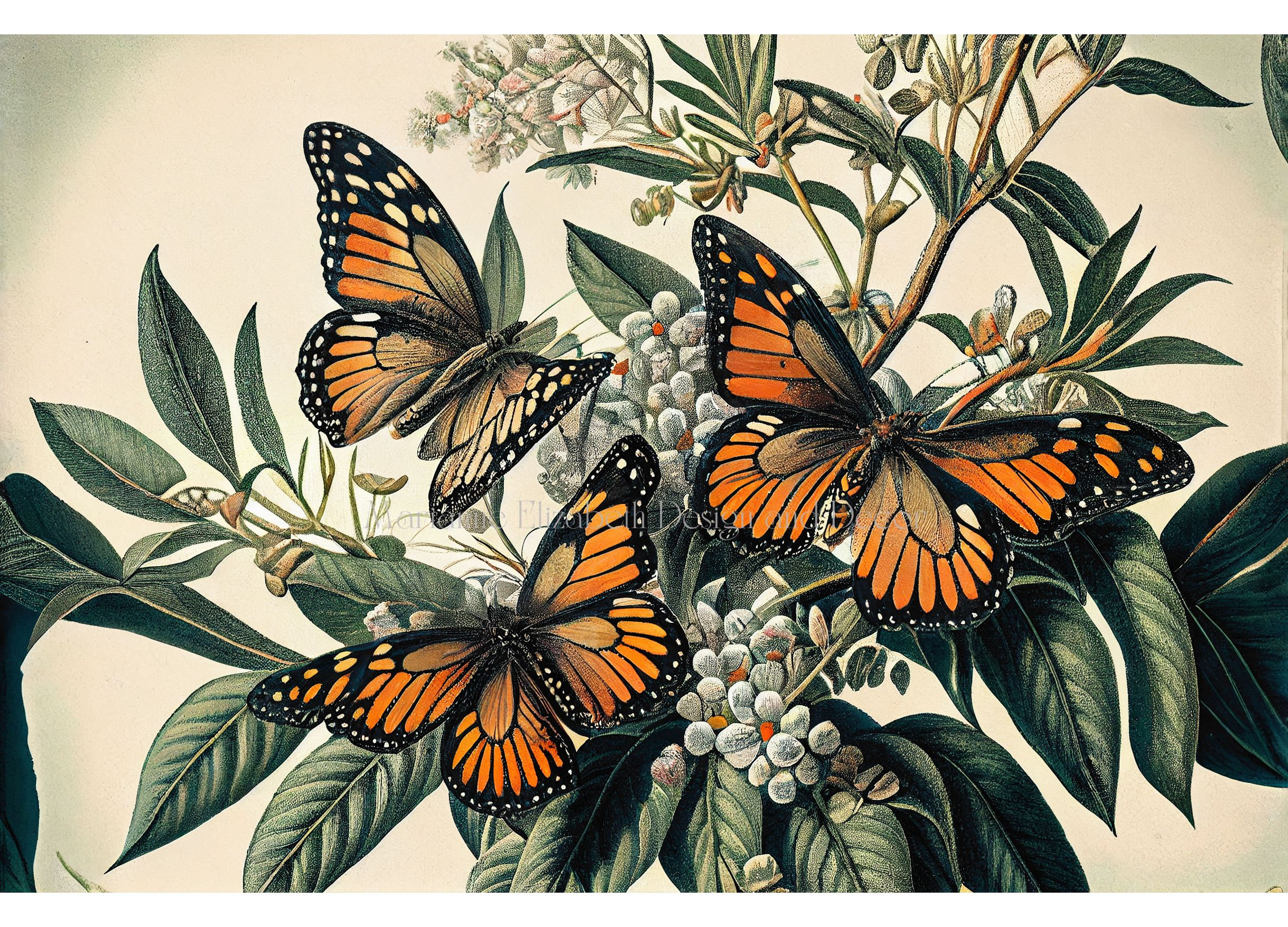 Vintage Monarch Butterfly Illustration Antique Botanicals Cozy Antique ...