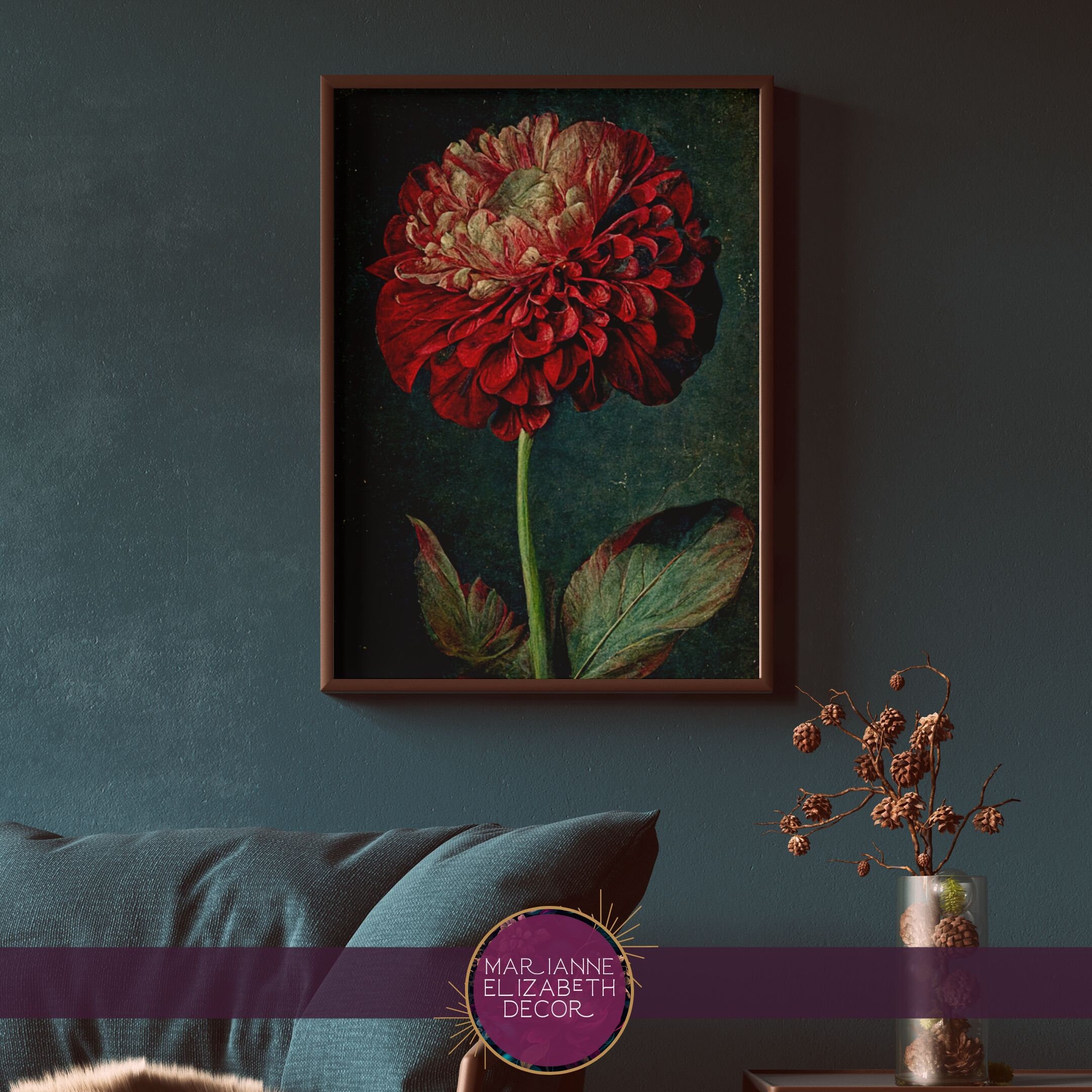 Red Dahlia Dark Academia Moody Floral Art Printable Gothic Antique ...