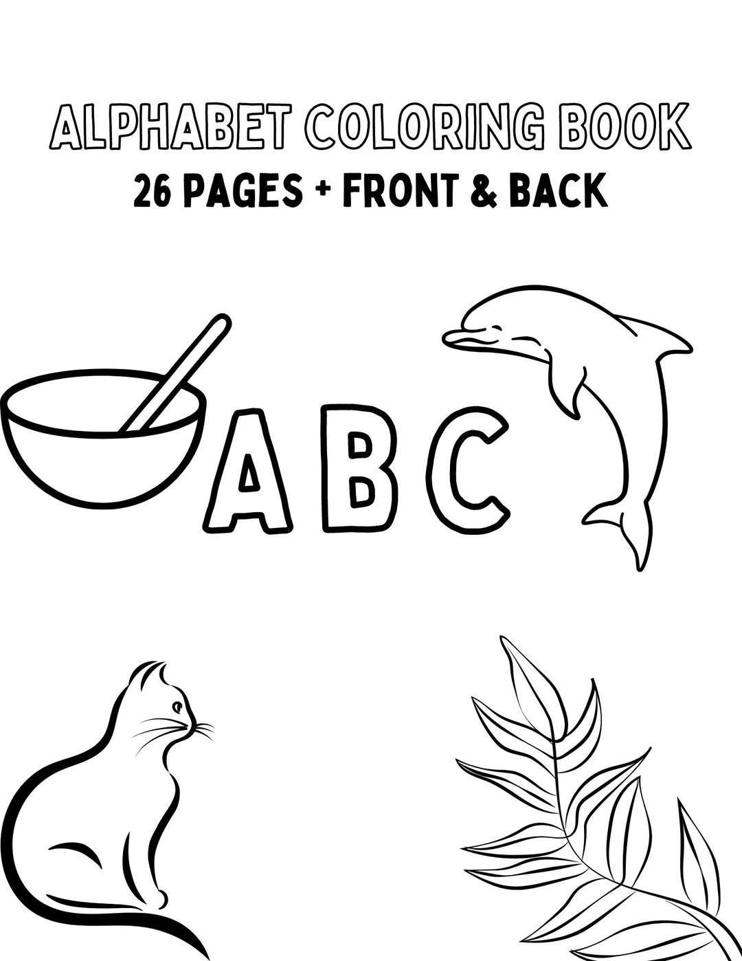 Alphabet Coloring Book Worksheet 26 Pages Front and Back Cover PDF. for ...