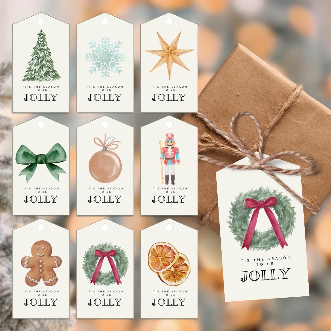 Printable Christmas Gift Tags: Tis the Season, Holiday Present Labels ...