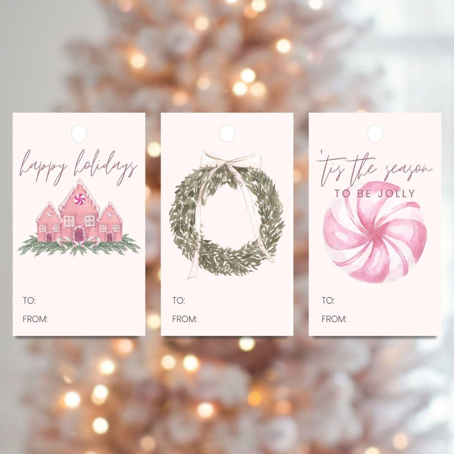 Pink Christmas Gift Tags: Elegant Holiday Present Labels (digital ...