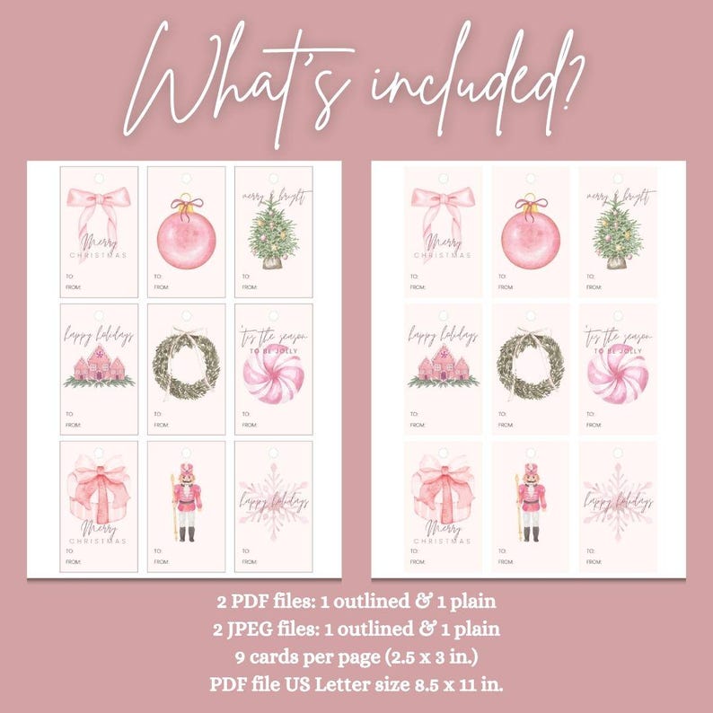 Pink Christmas Gift Tags: Elegant Holiday Present Labels (digital ...