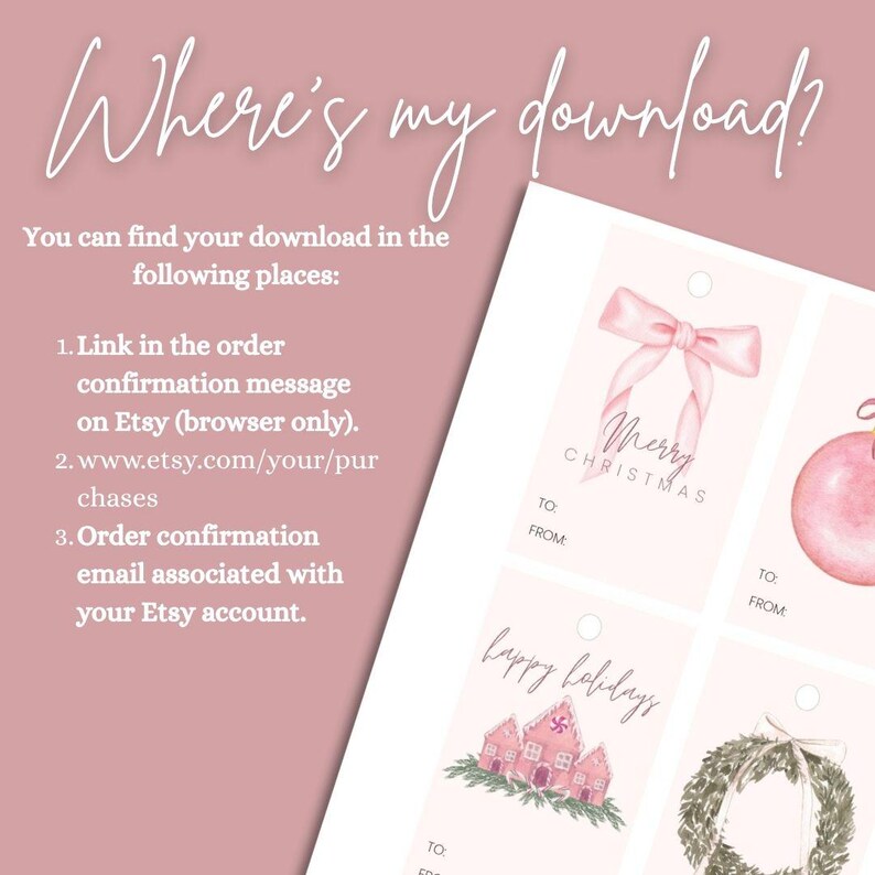 Pink Christmas Gift Tags: Elegant Holiday Present Labels (digital ...