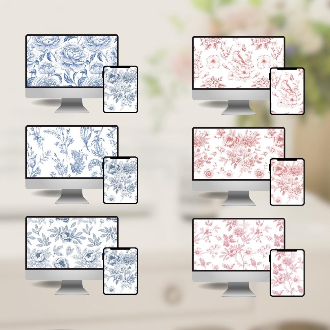 Vintage Toile Desktop Wallpaper, Desktop Background Digital, Digital ...