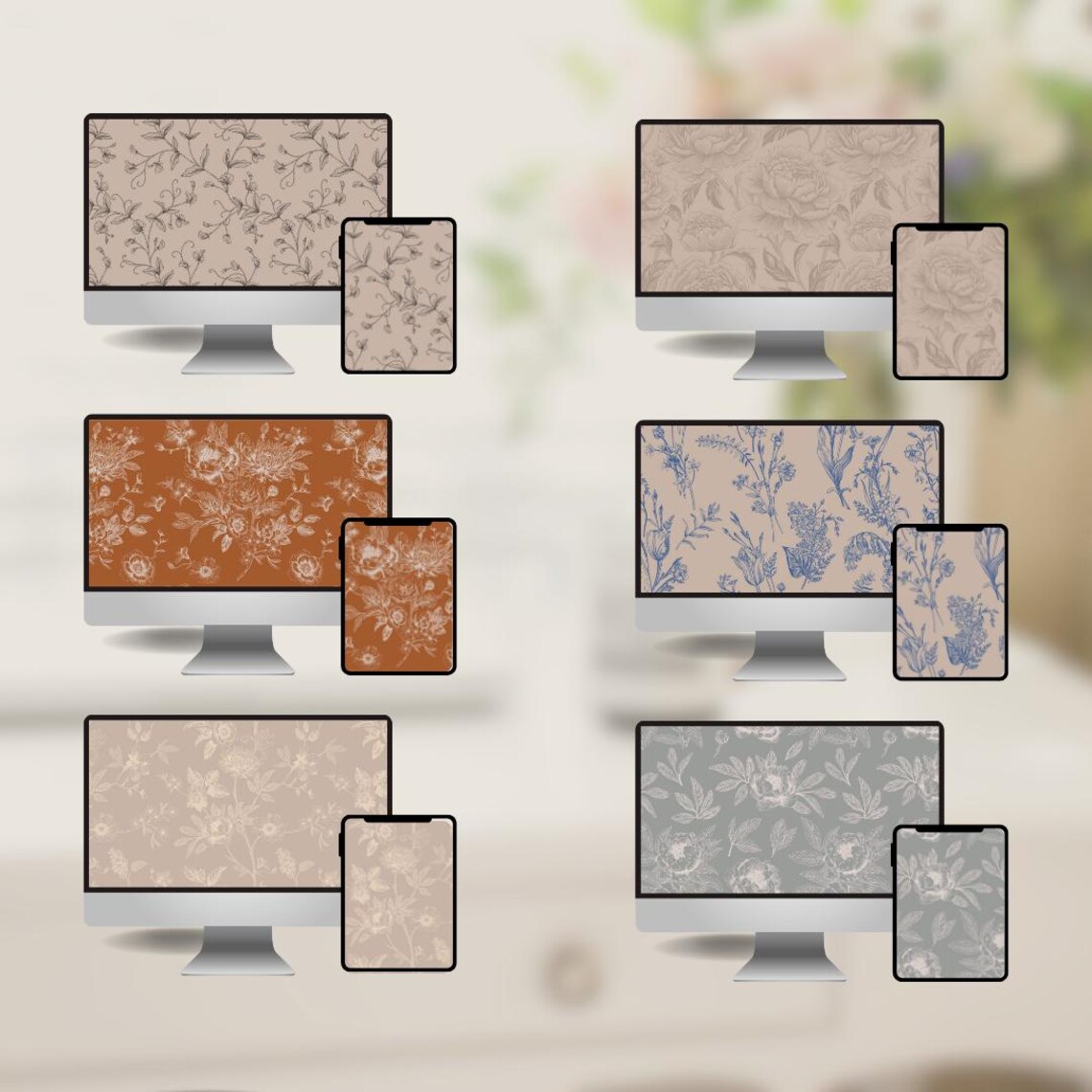 Vintage Toile Desktop Wallpaper, Desktop Background Digital, Digital ...