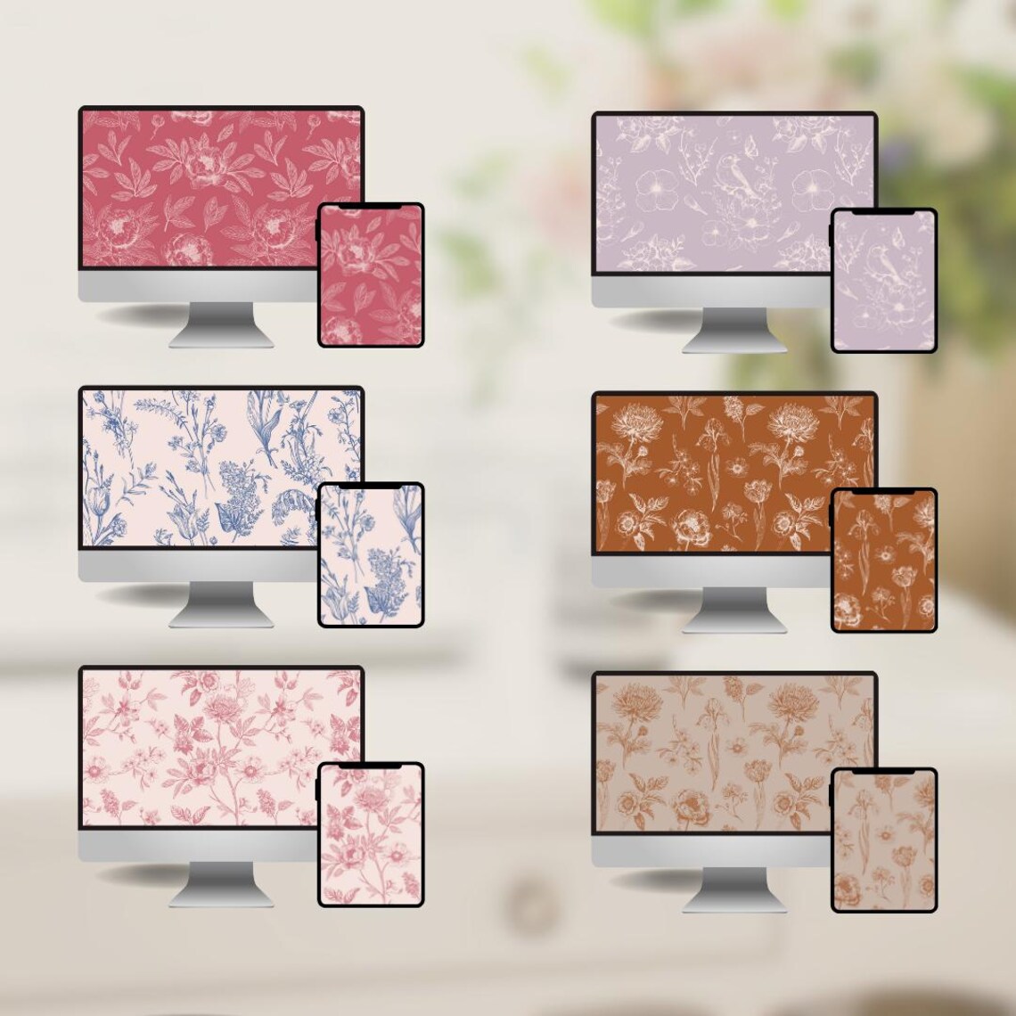 Vintage Toile Desktop Wallpaper, Desktop Background Digital, Digital ...